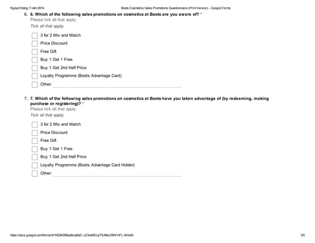 Questionnaire survey for the research of cosmetics sales promotions in ...