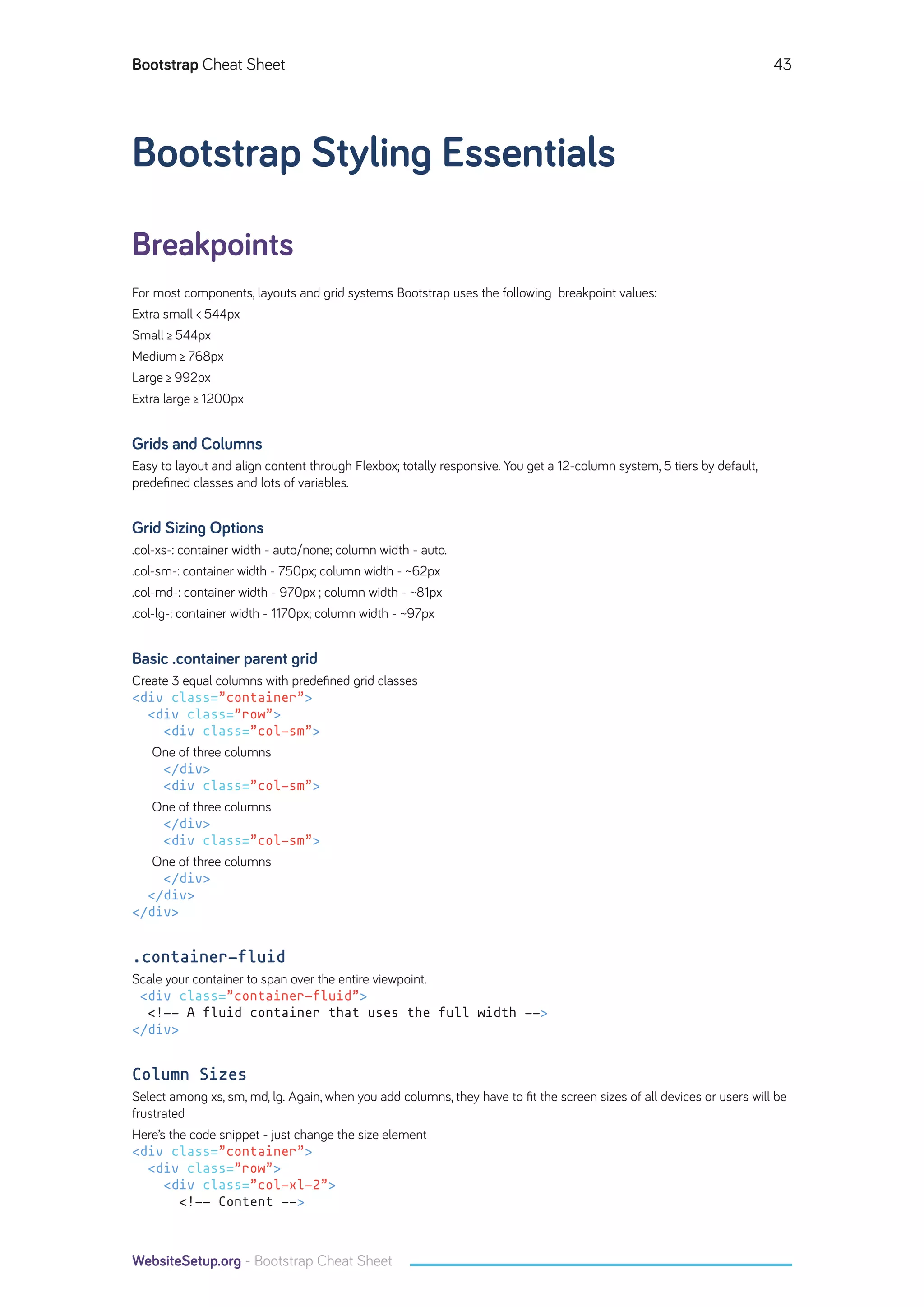 Bootstrap cheat-sheet-websitesetup.org | PDF