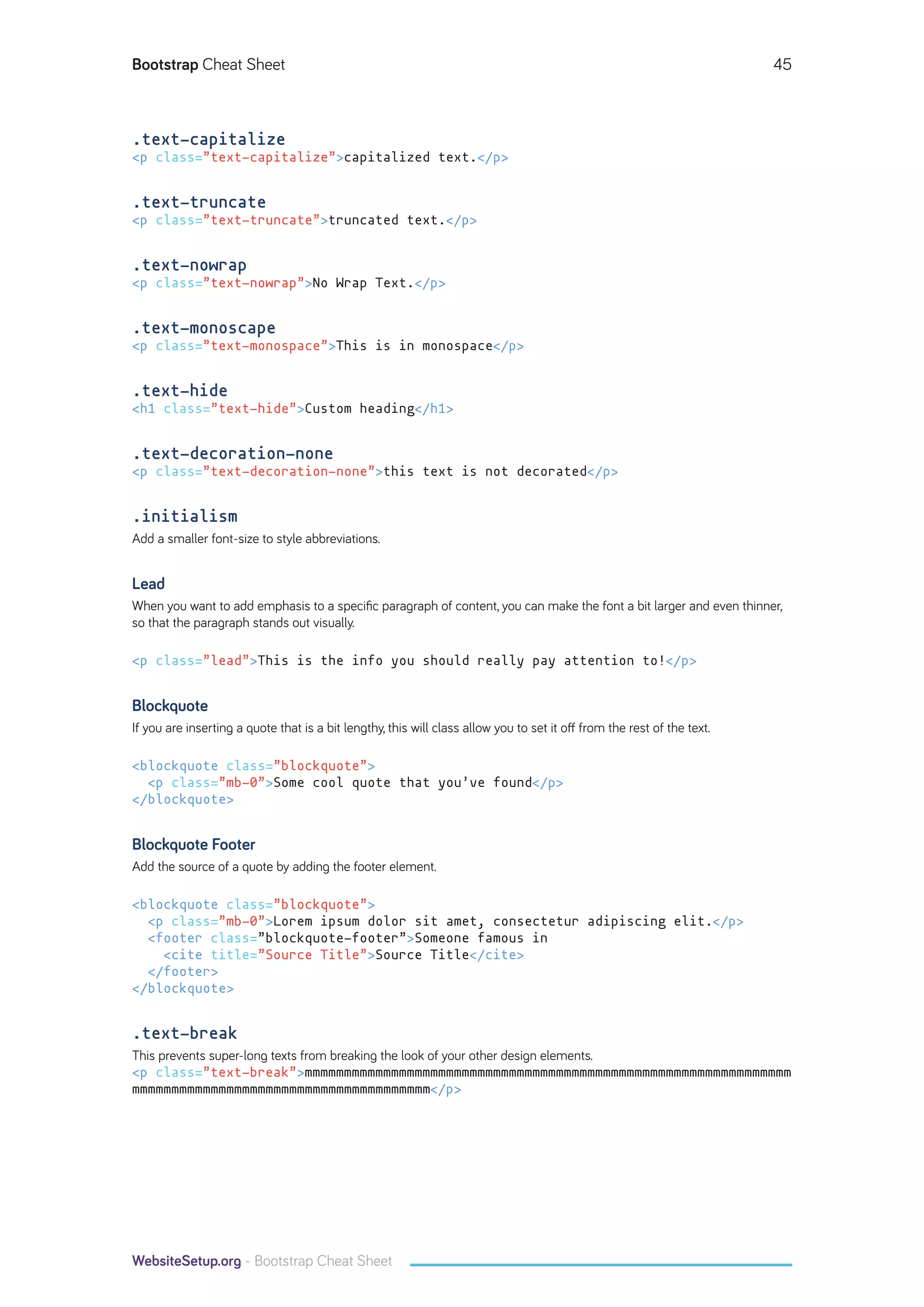 Bootstrap cheat-sheet-websitesetup.org | PDF
