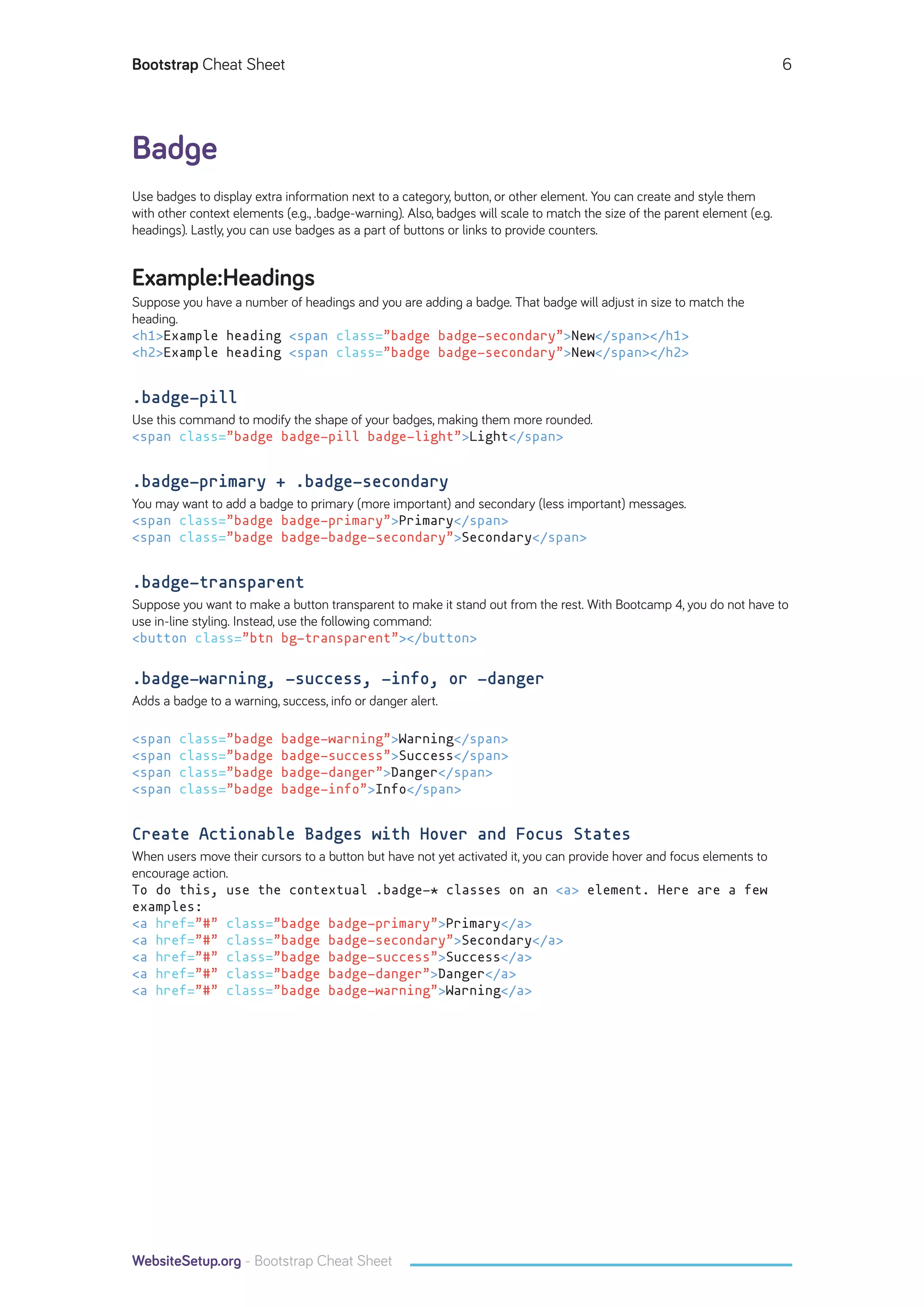 Bootstrap cheat-sheet-websitesetup.org | PDF