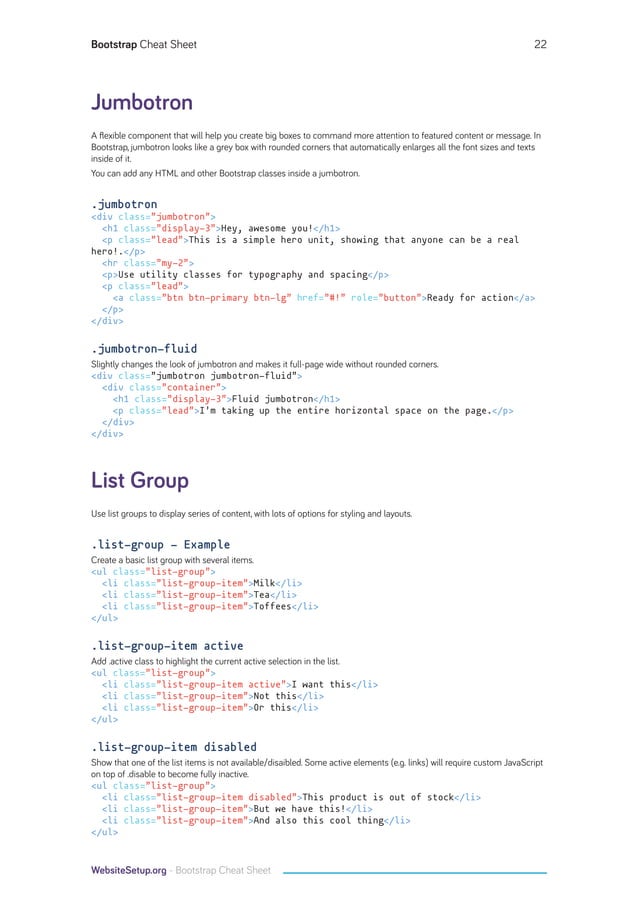Bootstrap cheat-sheet-websitesetup.org | PDF