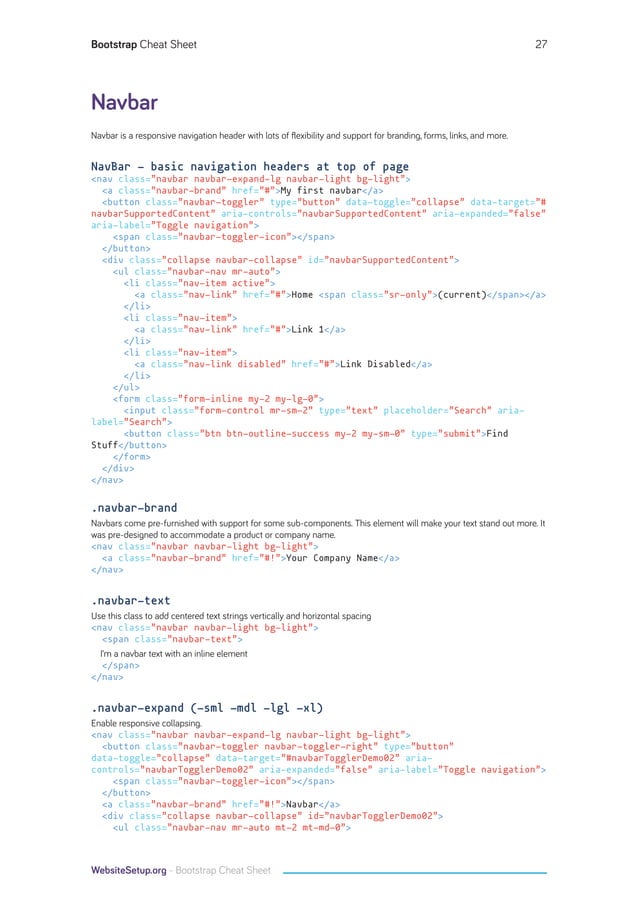 Bootstrap cheat-sheet-websitesetup.org | PDF