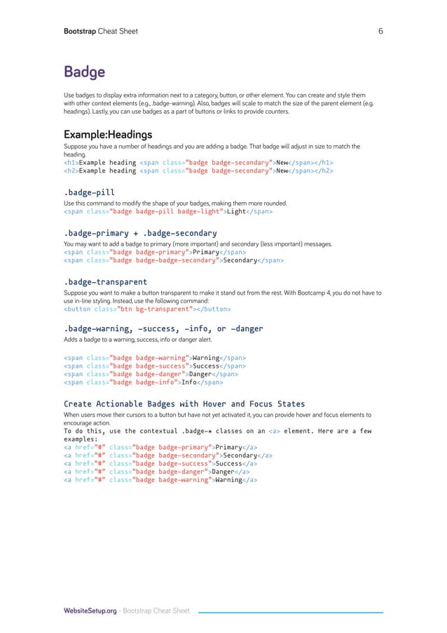 Bootstrap cheat-sheet-websitesetup.org | PDF