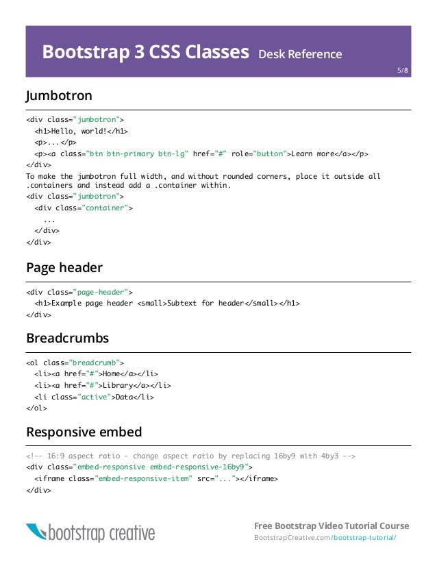 Bootstrap 3 Cheat Sheet Pdf Reference