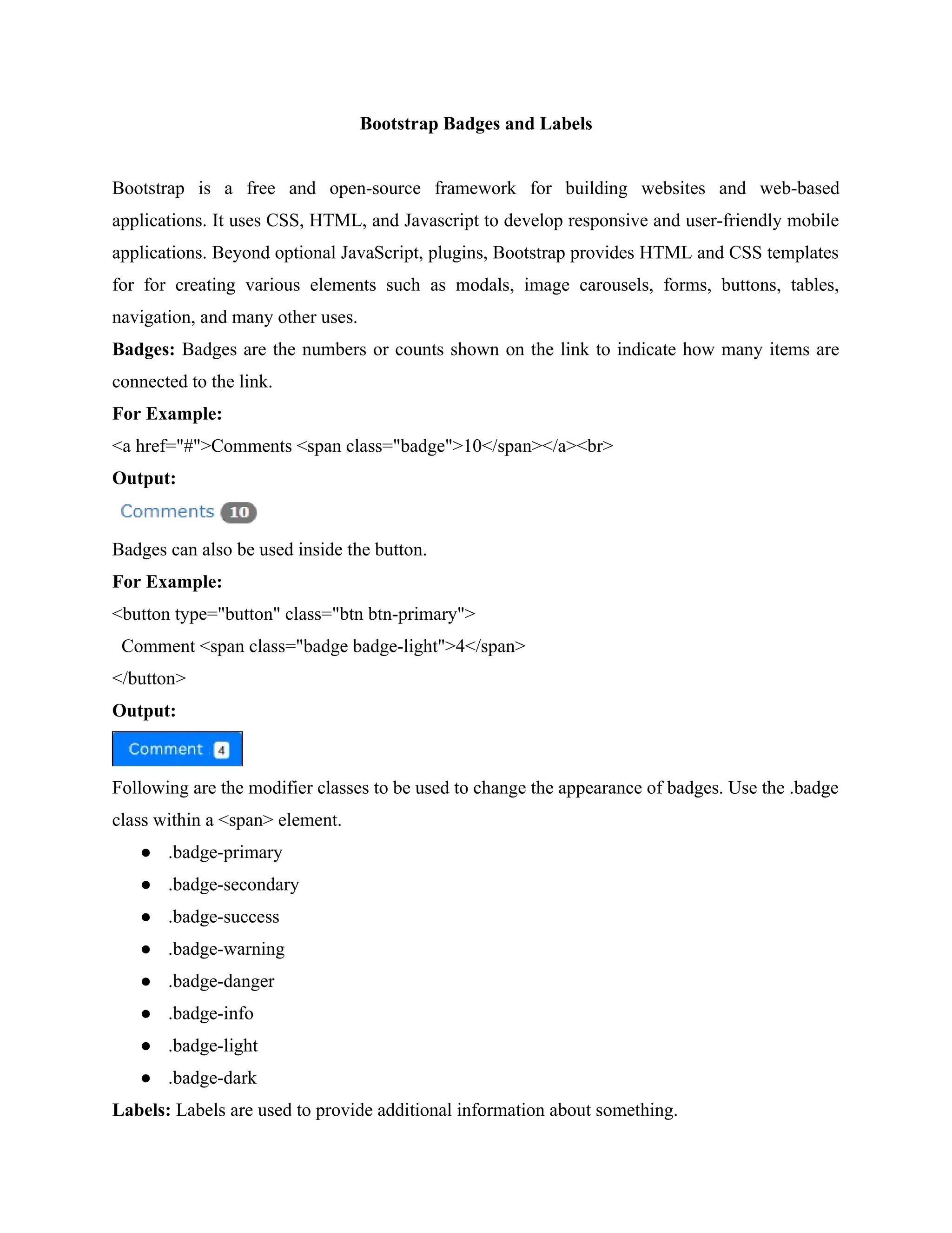 Bootstrap Badges and Labels for Web Development | DOCX