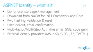 Bootstrapping ASP.NET Core 2.1 identity | PPTX