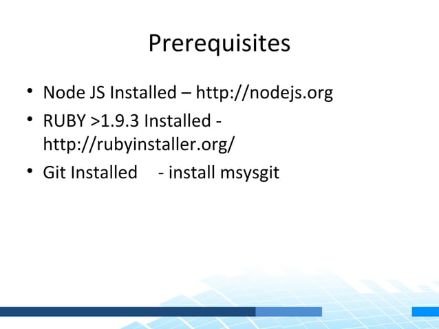 Bootstrapping angular js with bower grunt yeoman | PPT