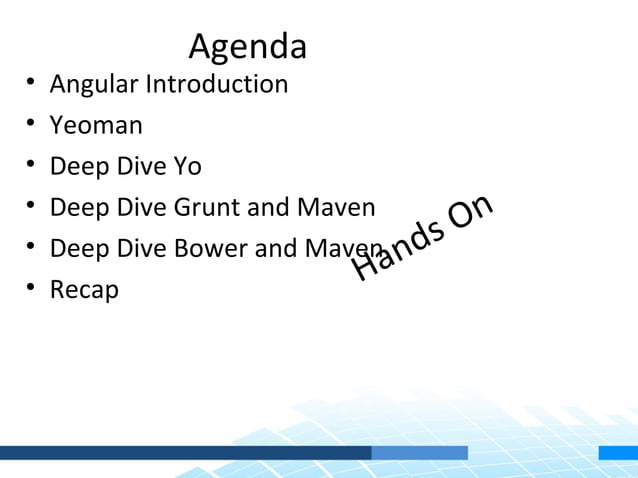 Bootstrapping angular js with bower grunt yeoman | PPT
