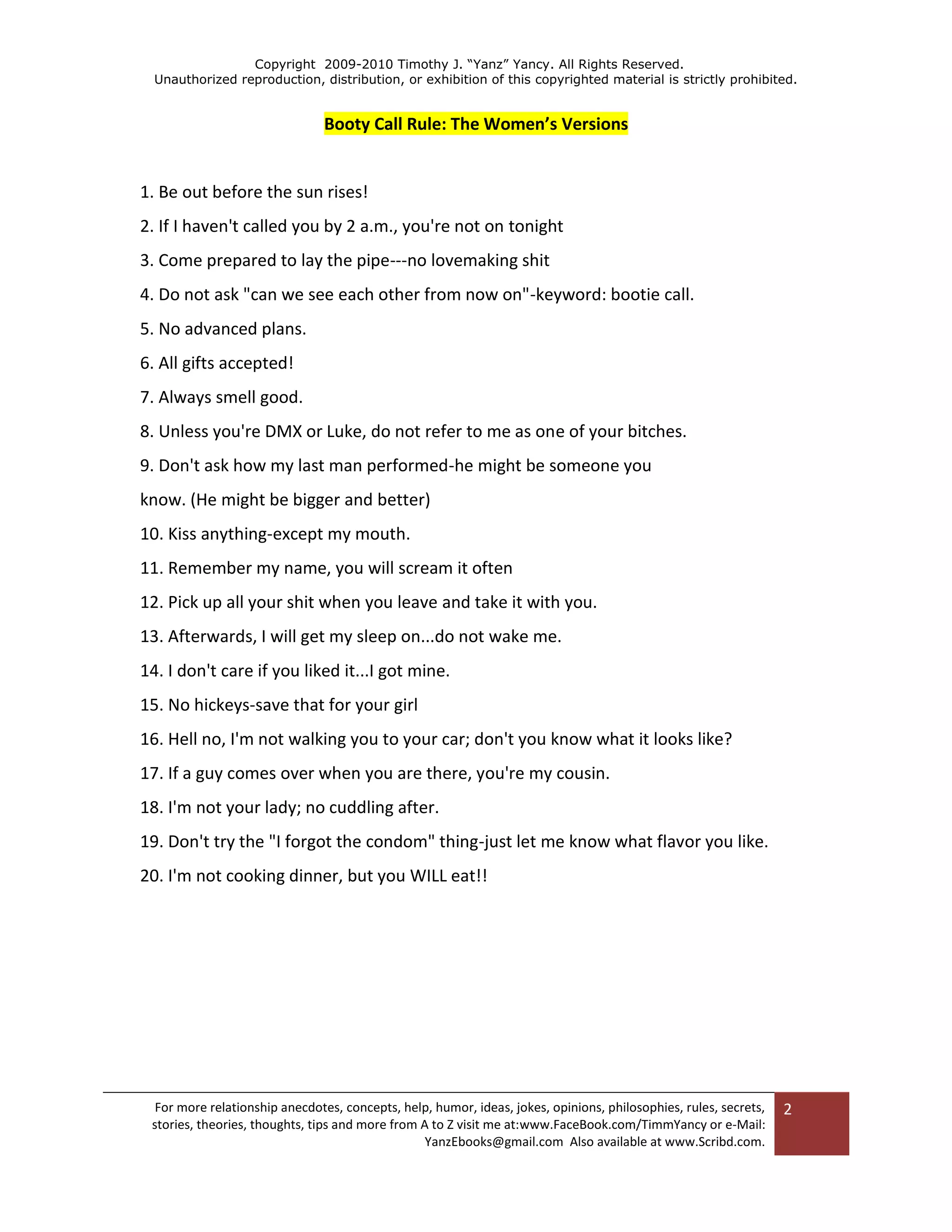 Booty call rules the woman's version | PDF