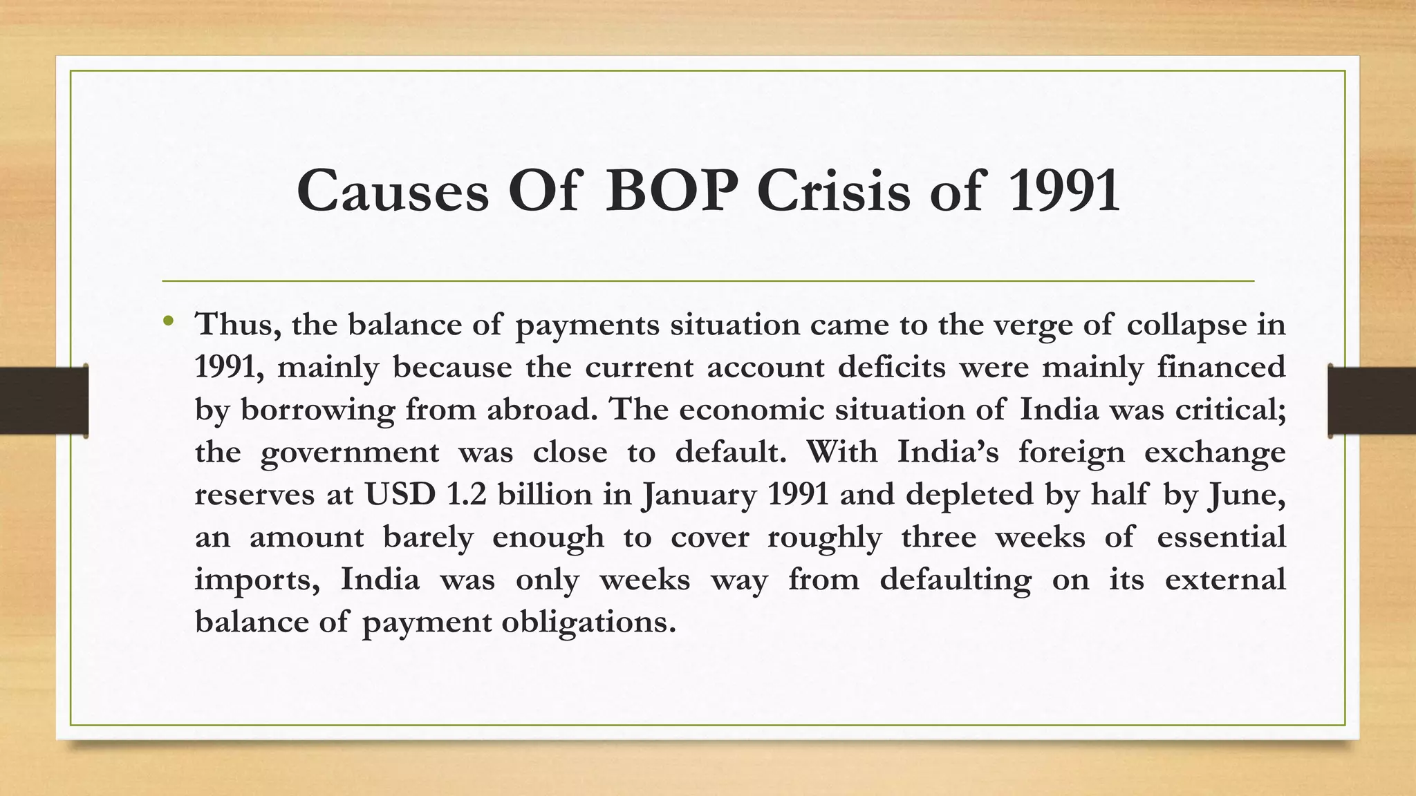Bop crisis in india 1991 | PDF