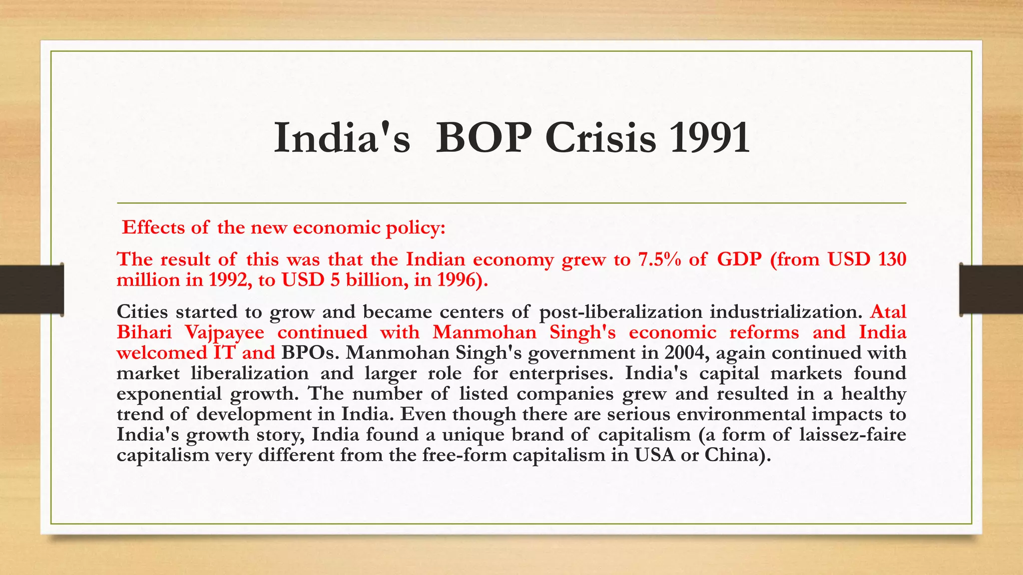 Bop crisis in india 1991 | PDF