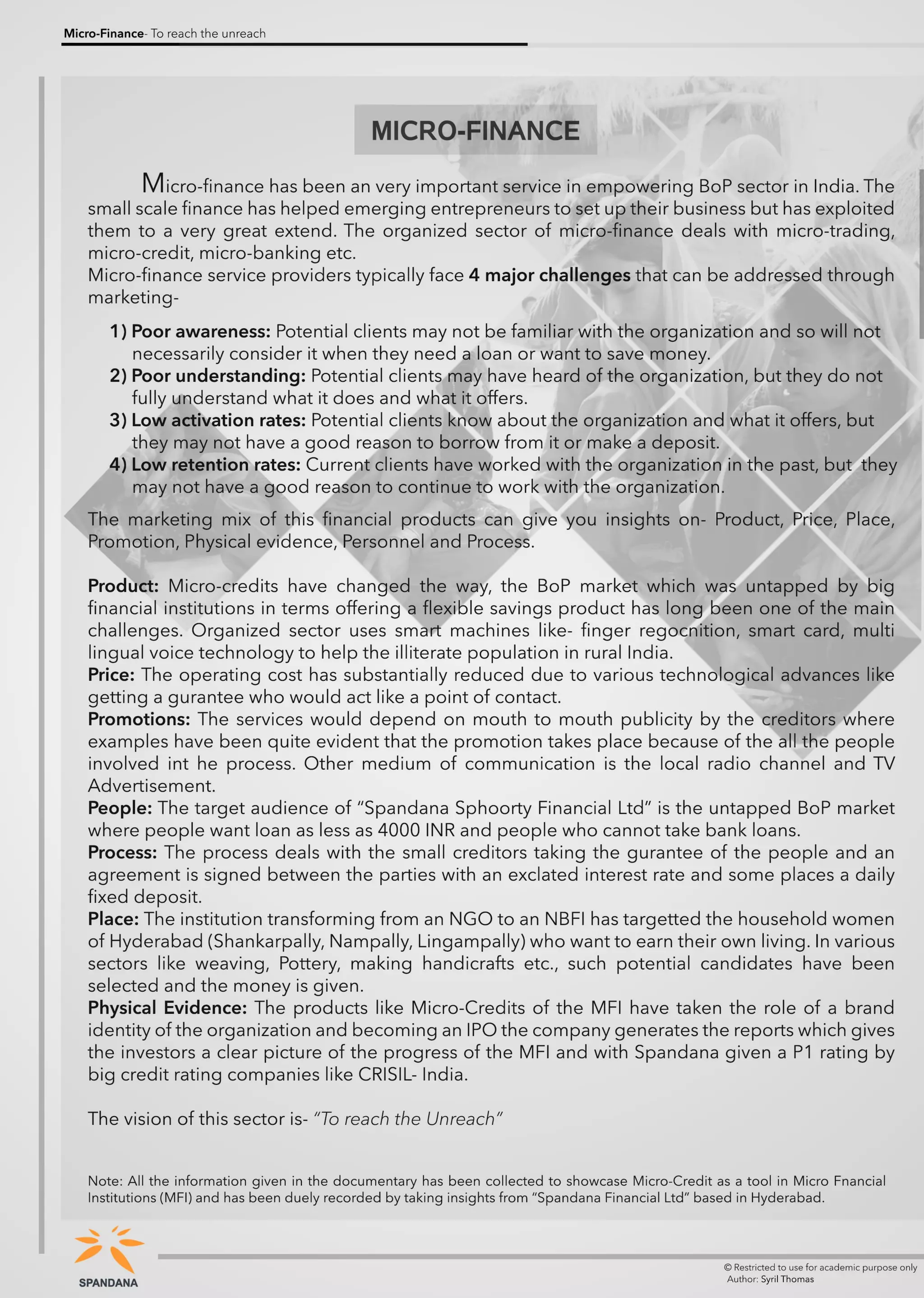 BoP Project at Spandana by Syril | PDF