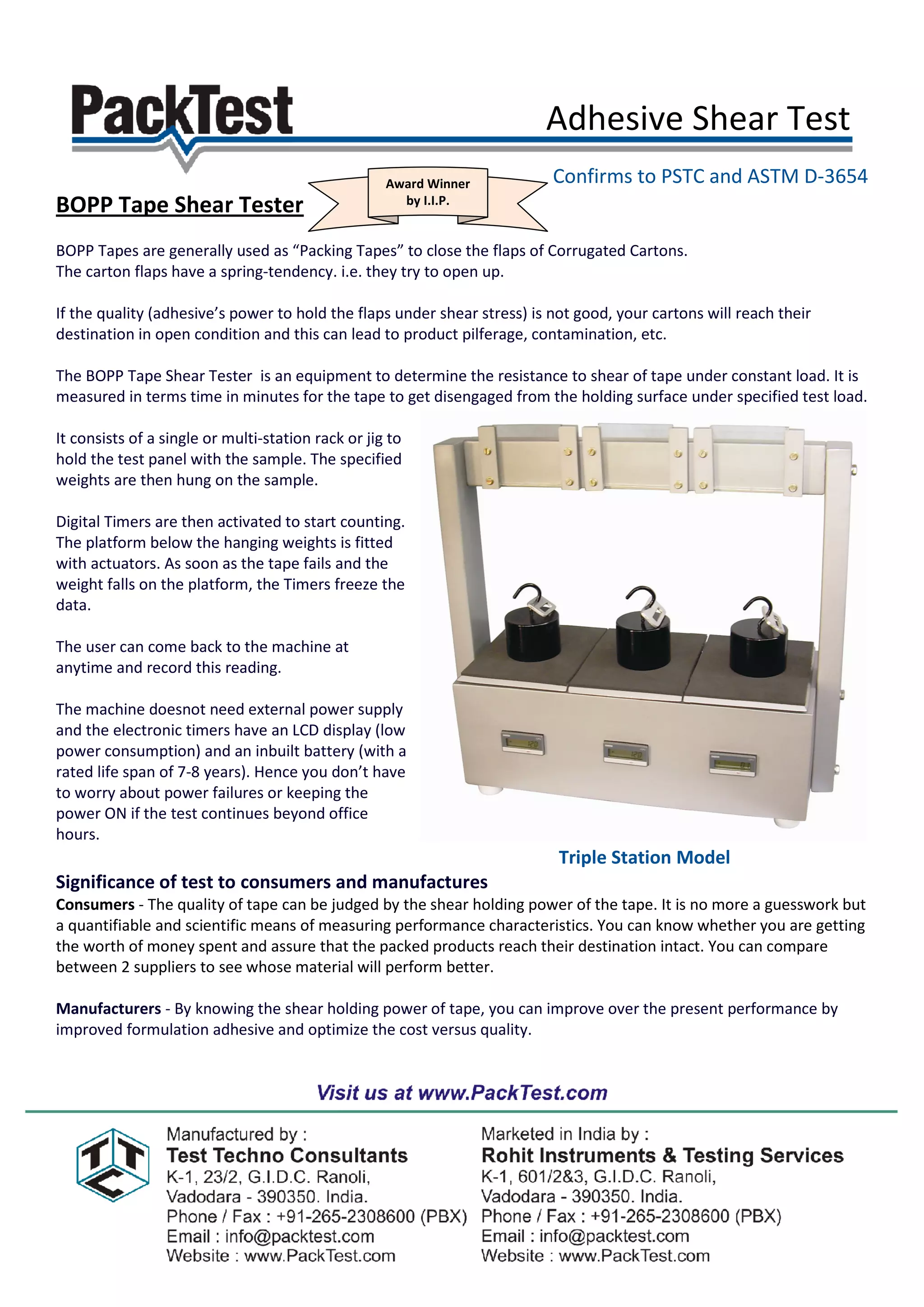 Bopp tape shear tester | PDF