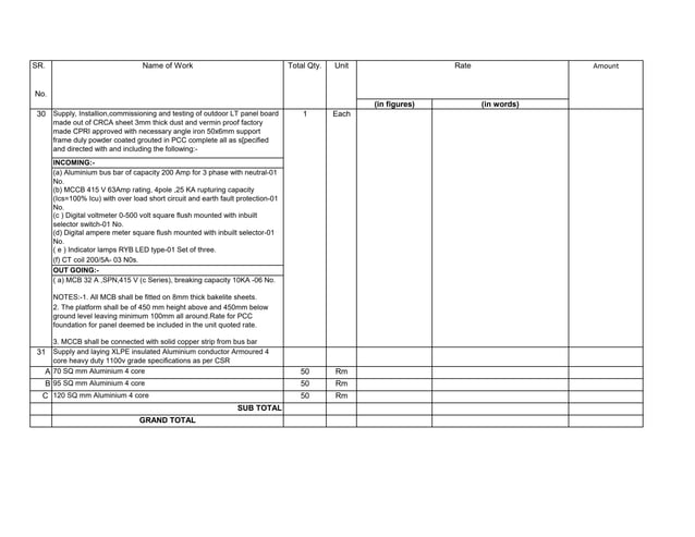 Bill of quantities for civil and electrical work for swimming pool | PDF
