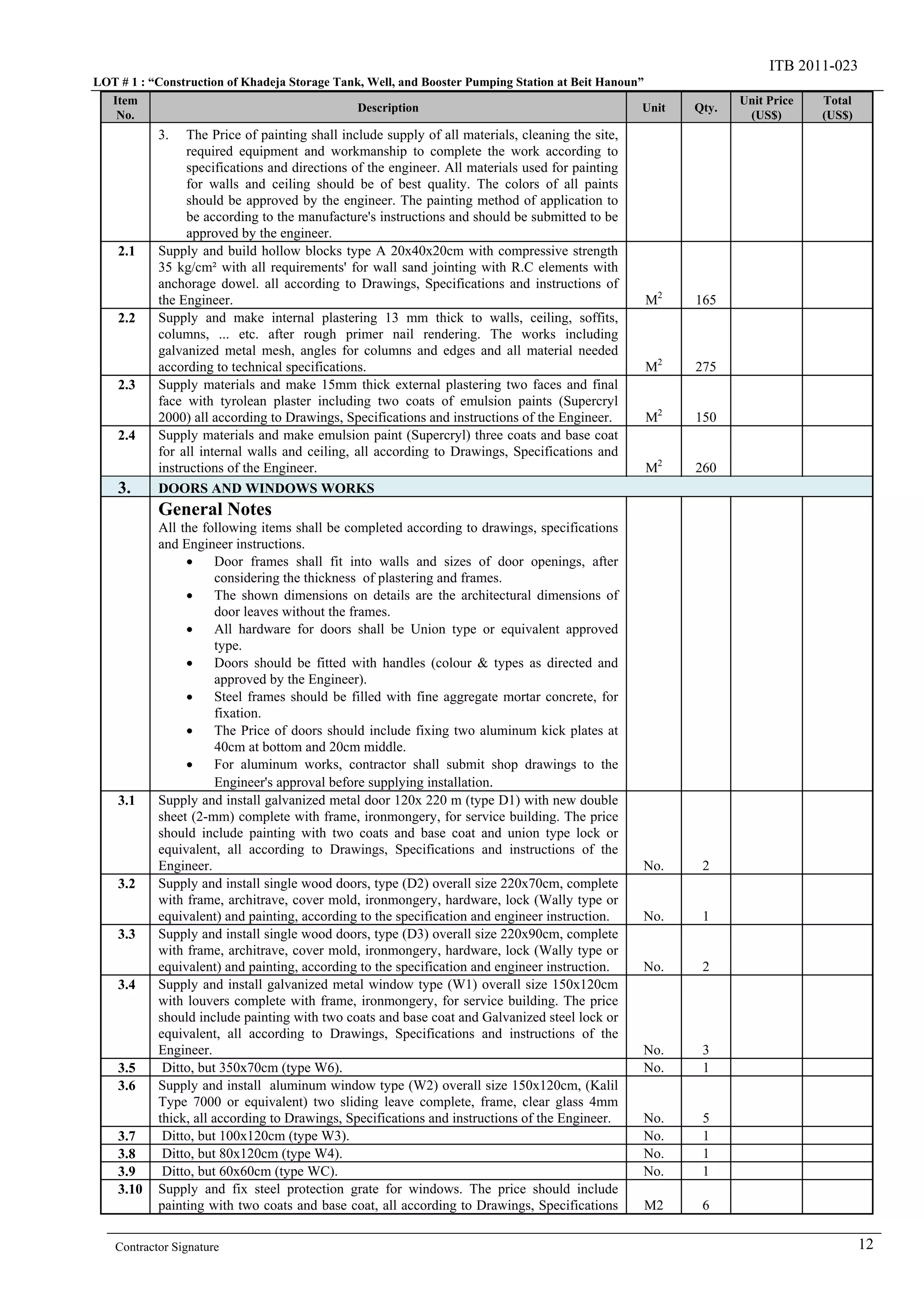 Boq of khadeja storage tank, well, and booster pumping station | PDF
