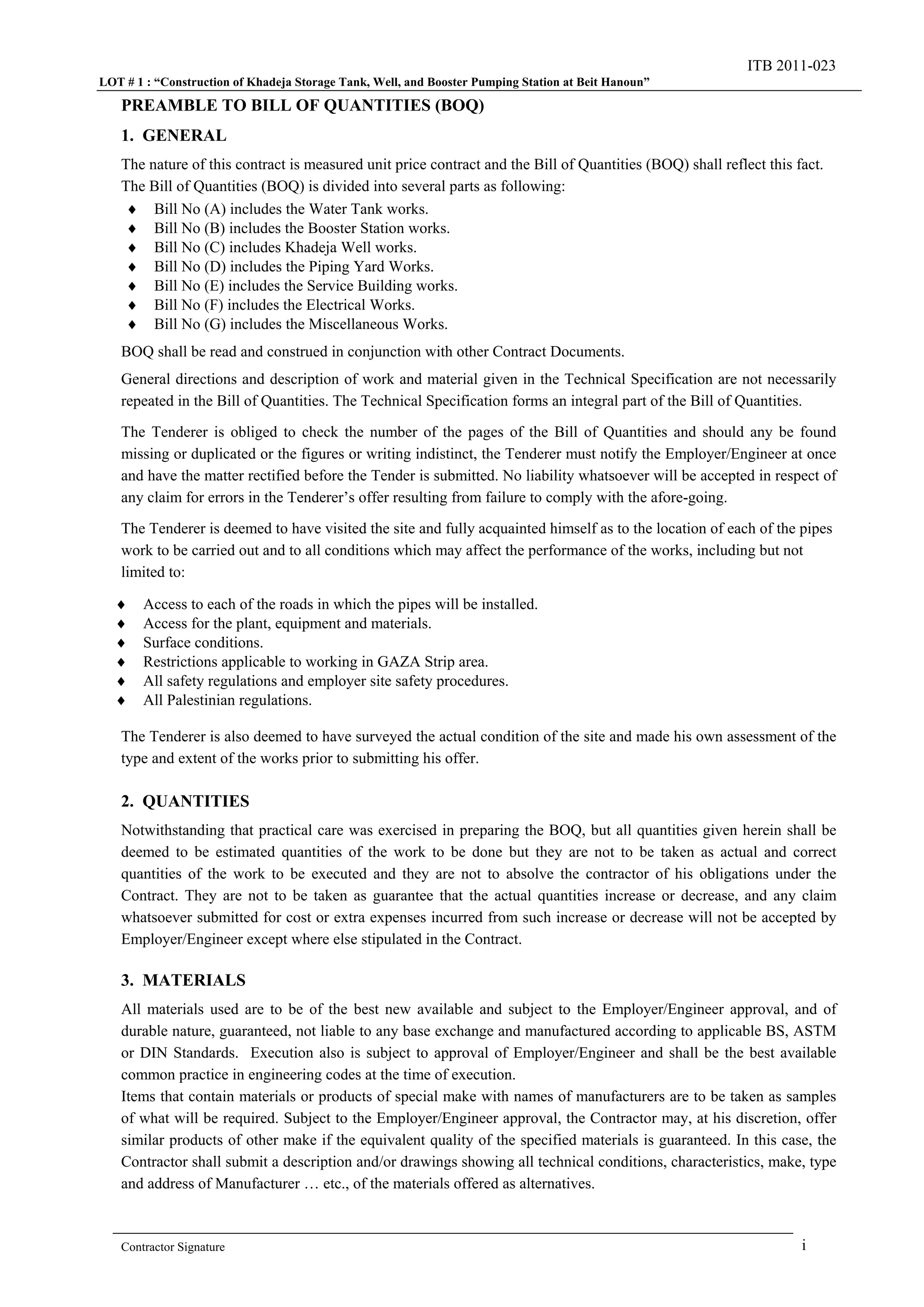 Boq of khadeja storage tank, well, and booster pumping station | PDF