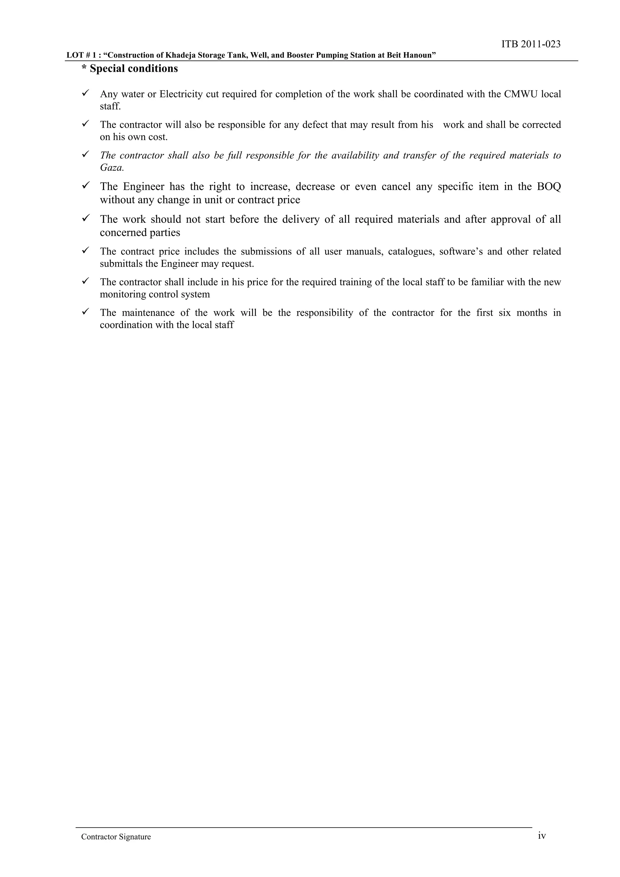 Boq of khadeja storage tank, well, and booster pumping station | PDF