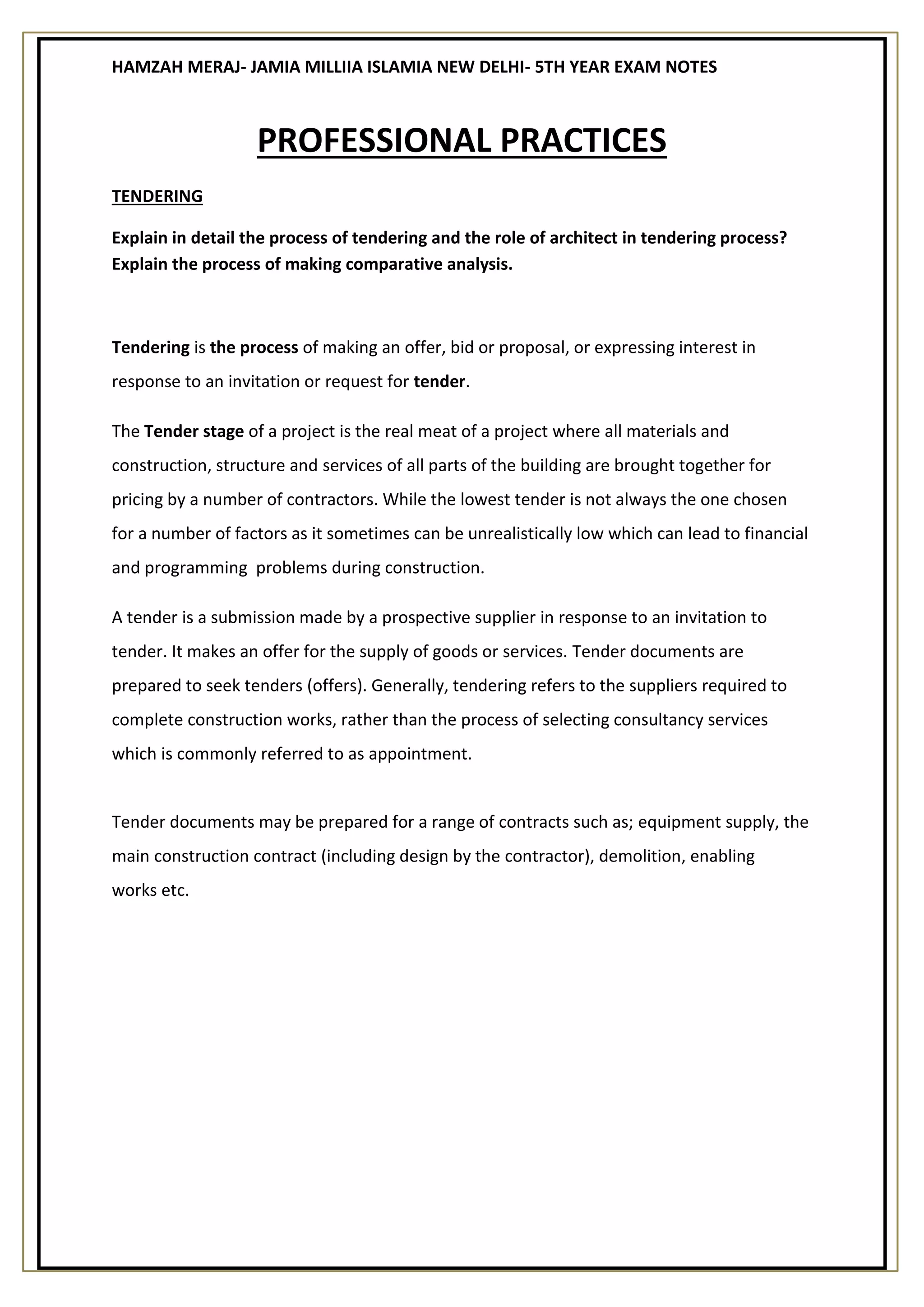 Tendering-professional practices-jamia millia islamia | PDF ...