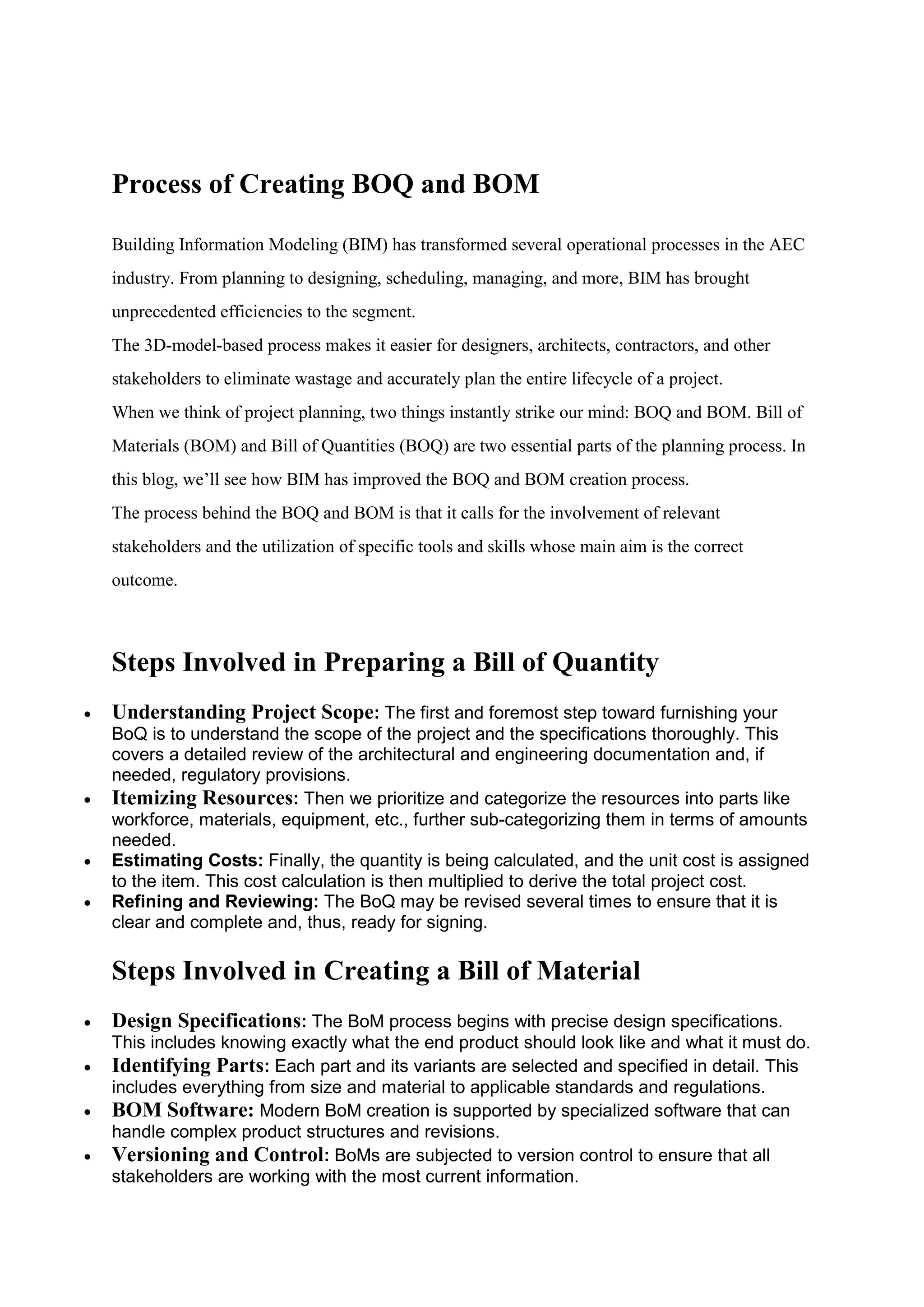 BOQ vs BOM: Definitions, Differences, and Process Explained | PDF