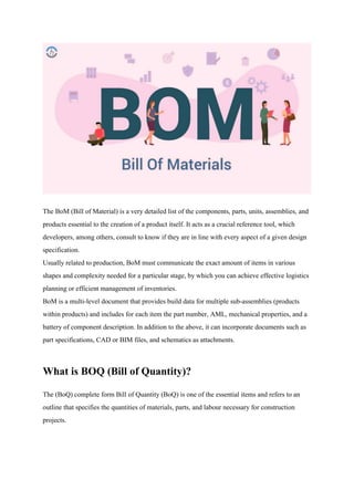 BOQ vs BOM: Definitions, Differences, and Process Explained | PDF