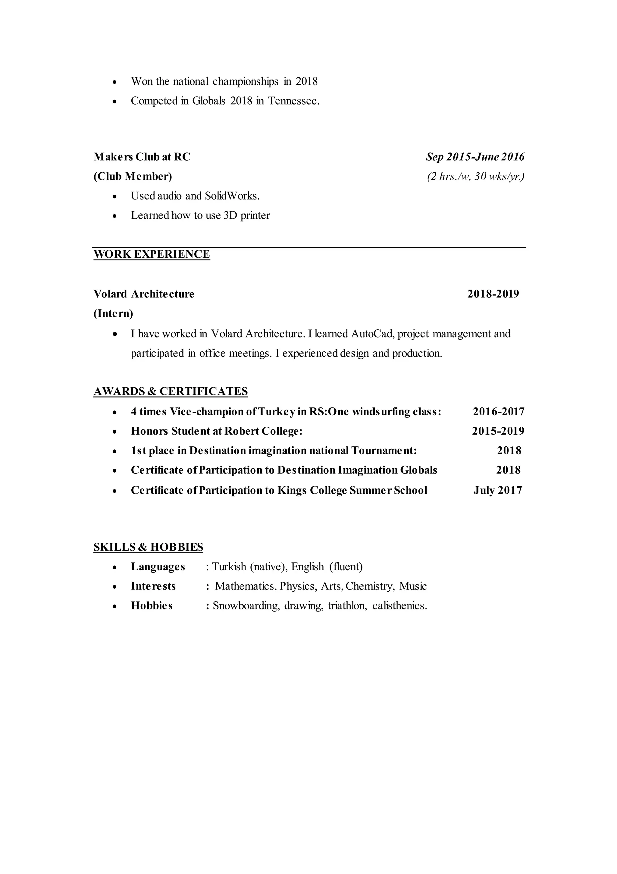 Bora Mert Volkan CV | PDF