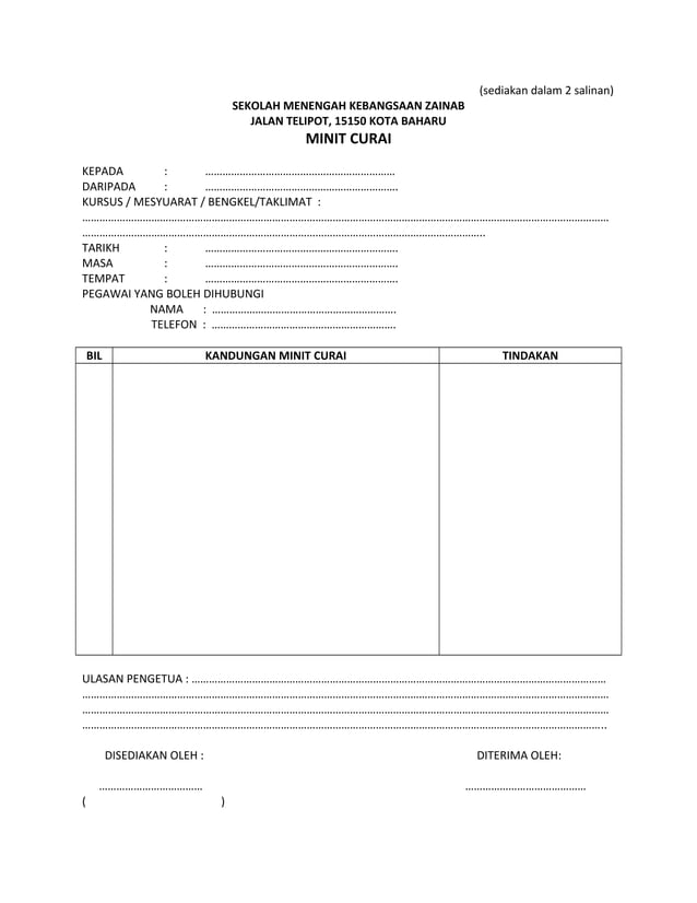 Borang minit-curai | PDF