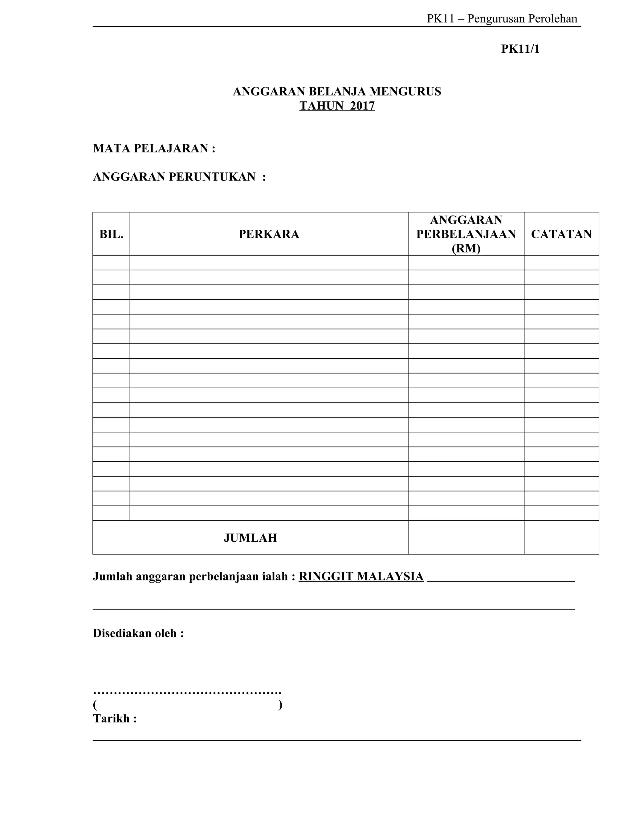 Borang anggaran belanja mengurus | DOC