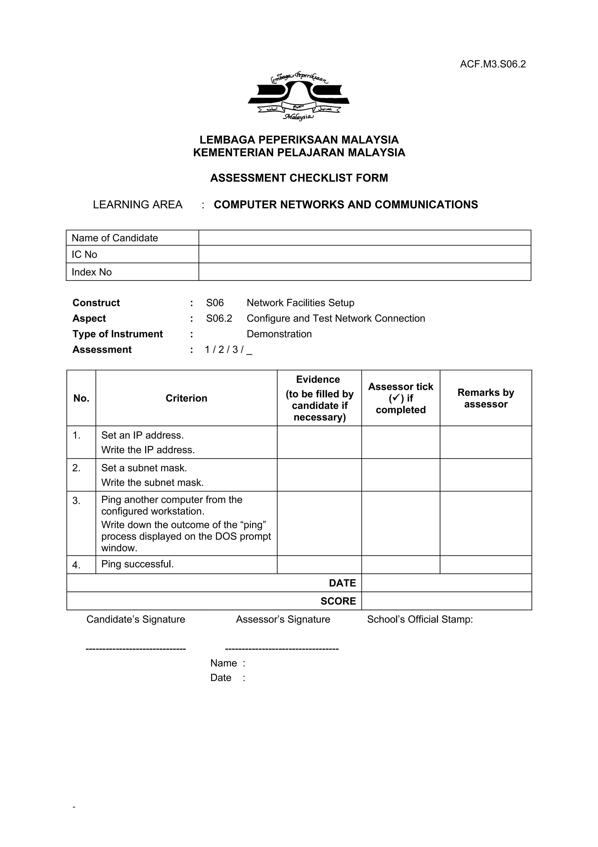 Borang assesment ict form 4 | DOC