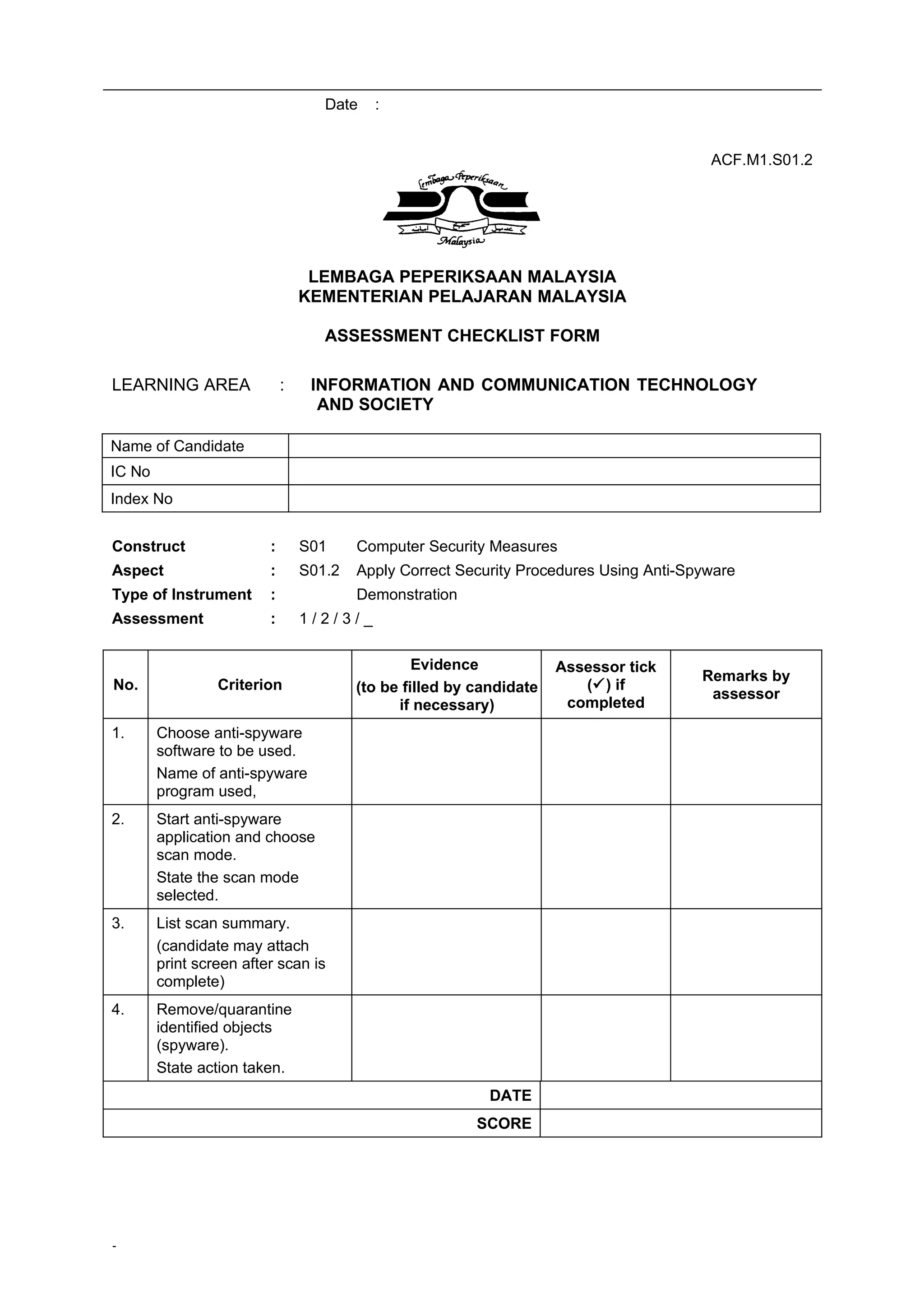 Borang assesment ict form 4 | DOC