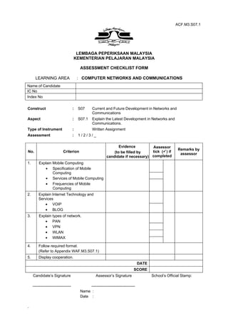 Borang assesment ict form 4 | DOC