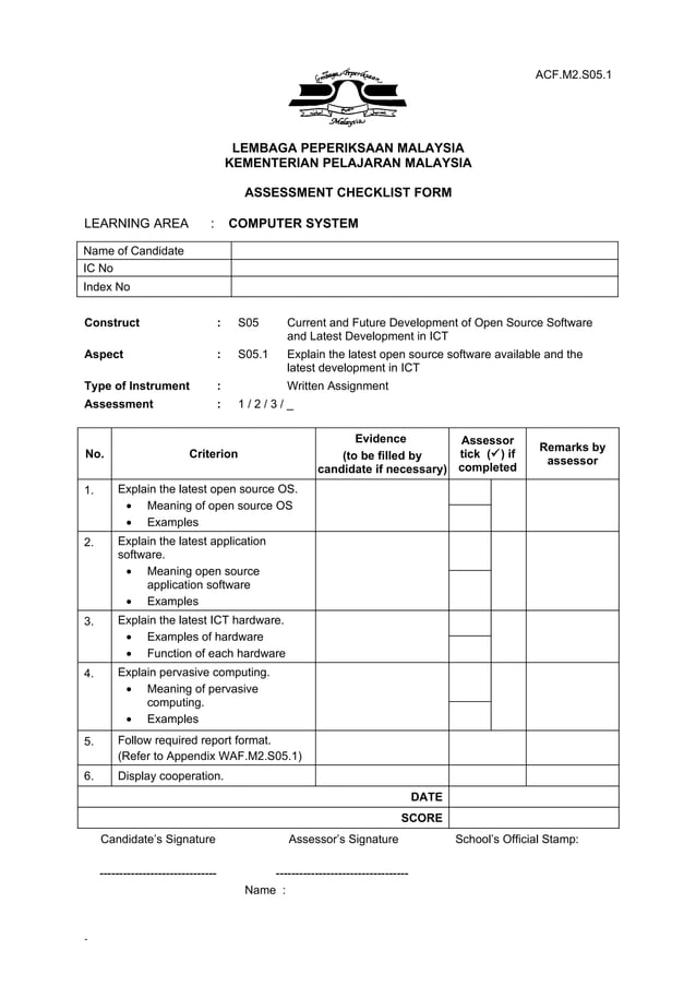 Borang assesment ict form 4 | PDF