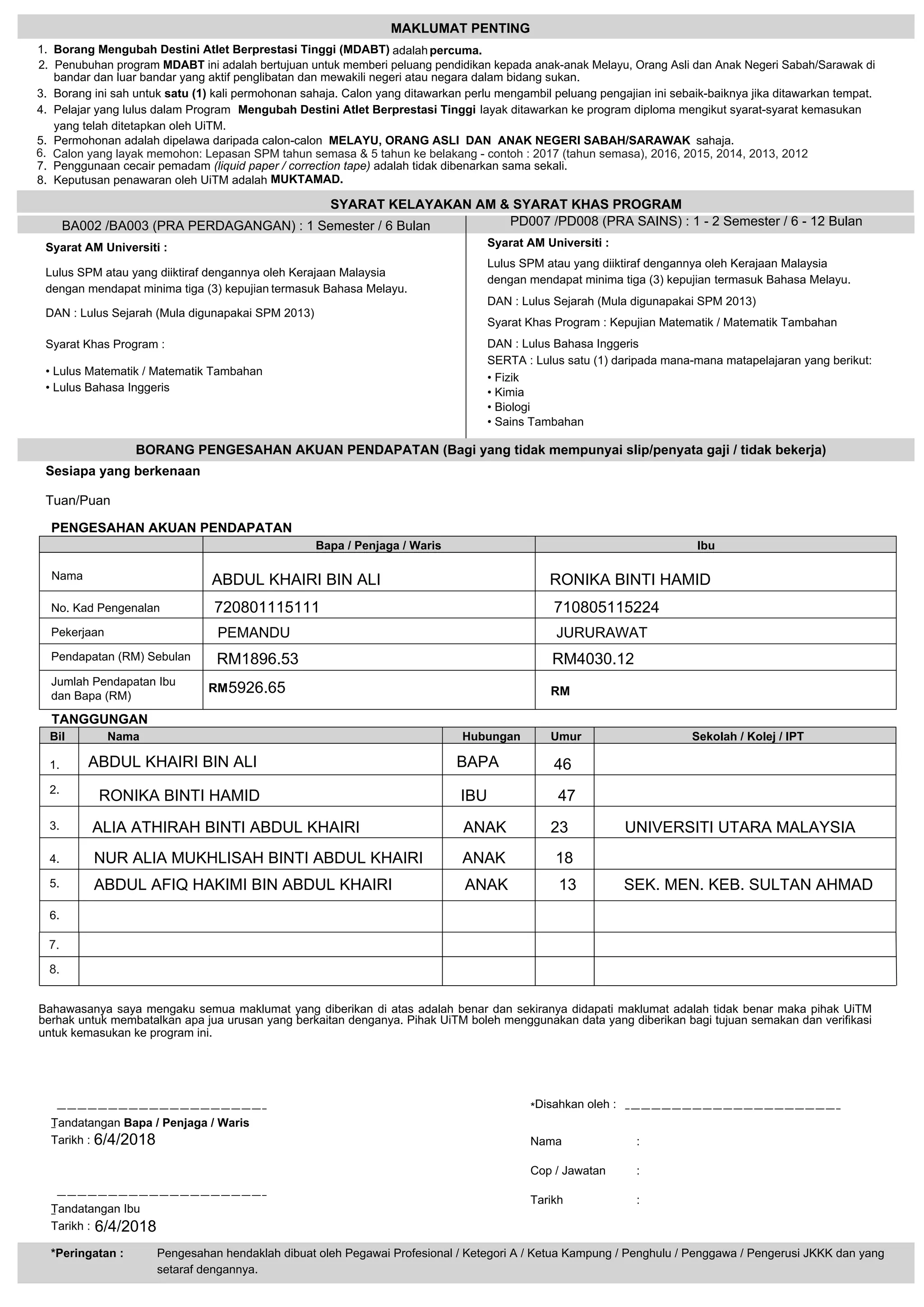 Borang atlet eisya | PDF