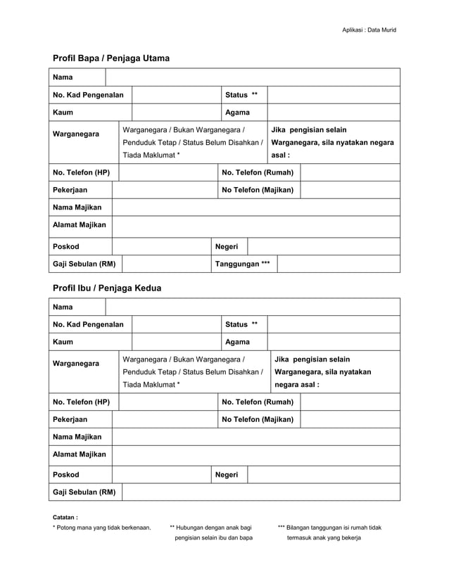 Borang data murid | PDF