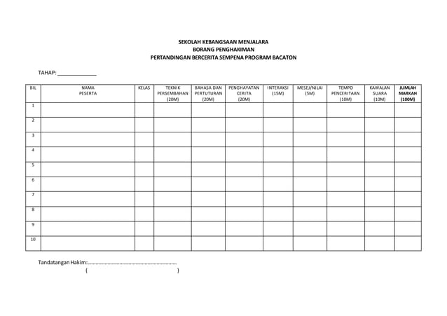 Borang hakim pertandingan bercerita | DOCX