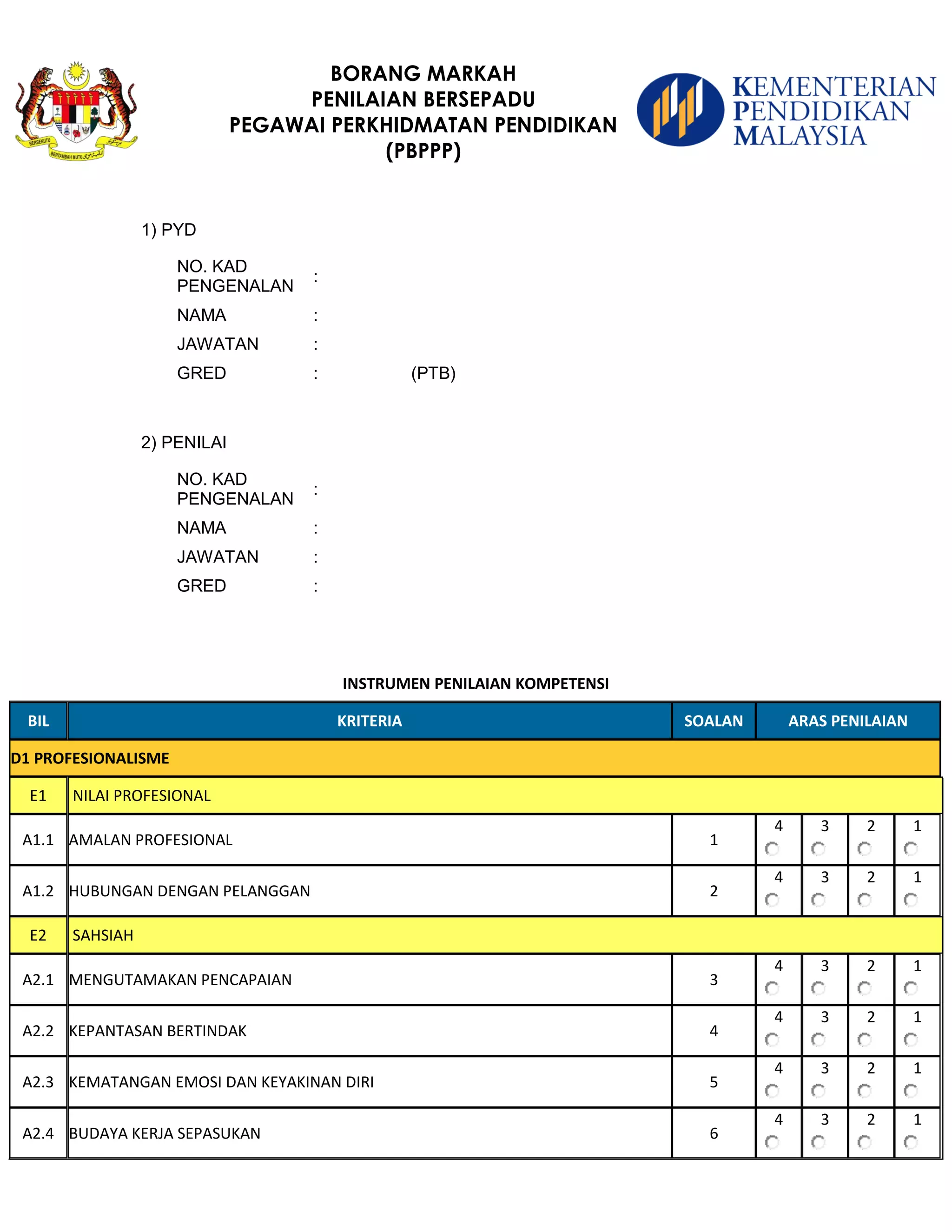 Borang instrumen ptb | PDF
