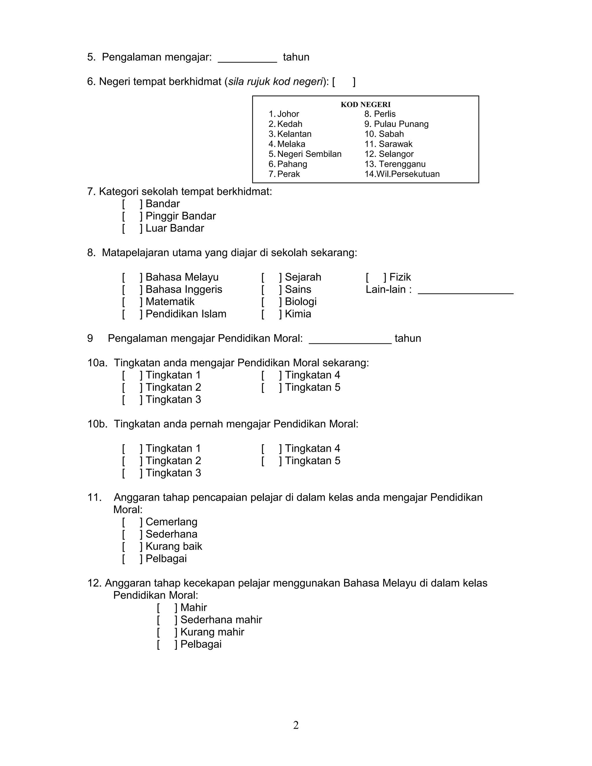 Borang kaji selidik | DOC