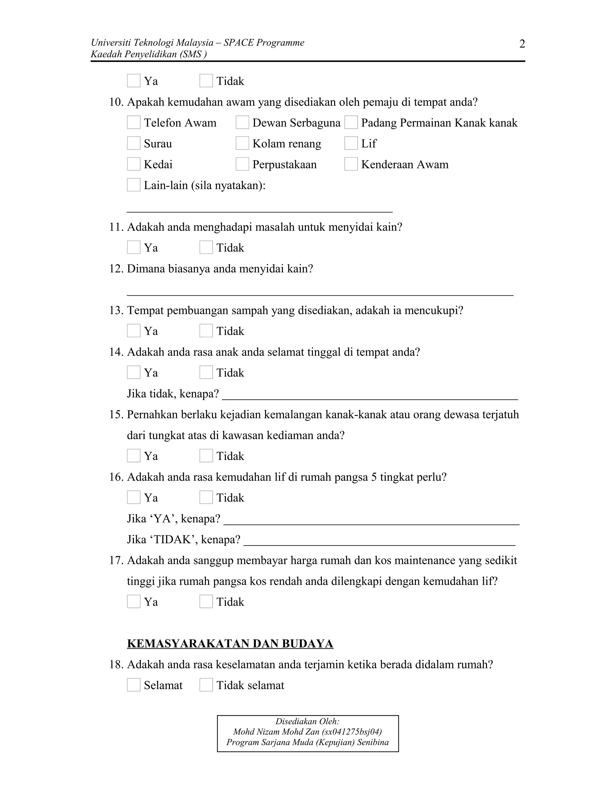 Contoh Borang kaji selidik - Survey | DOC