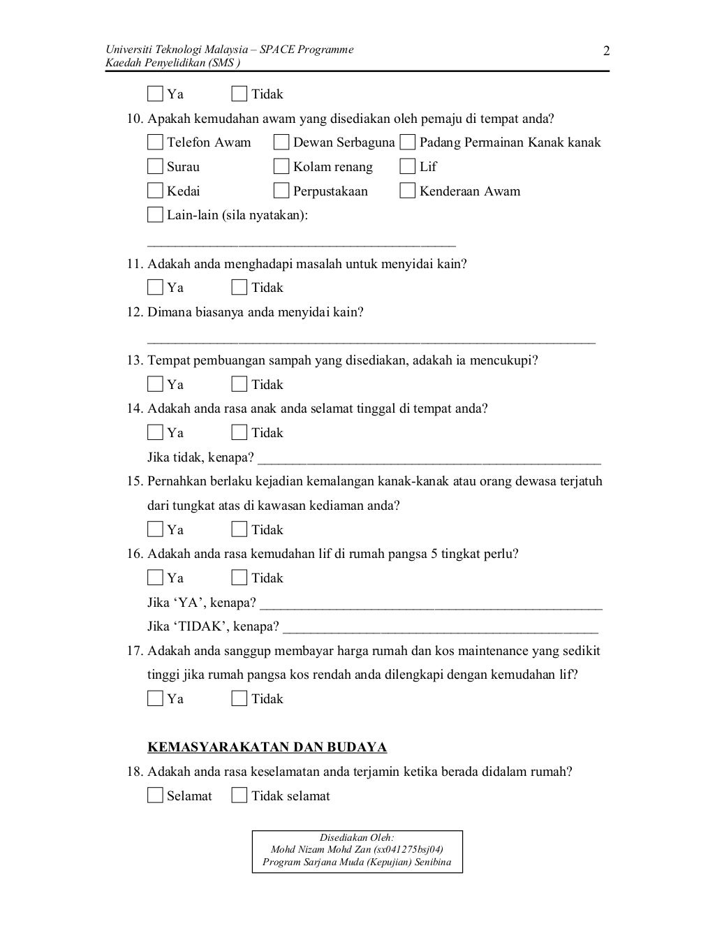 Contoh Borang kaji selidik - Survey