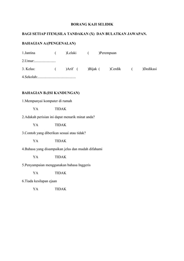Borang kaji selidik2 | PDF