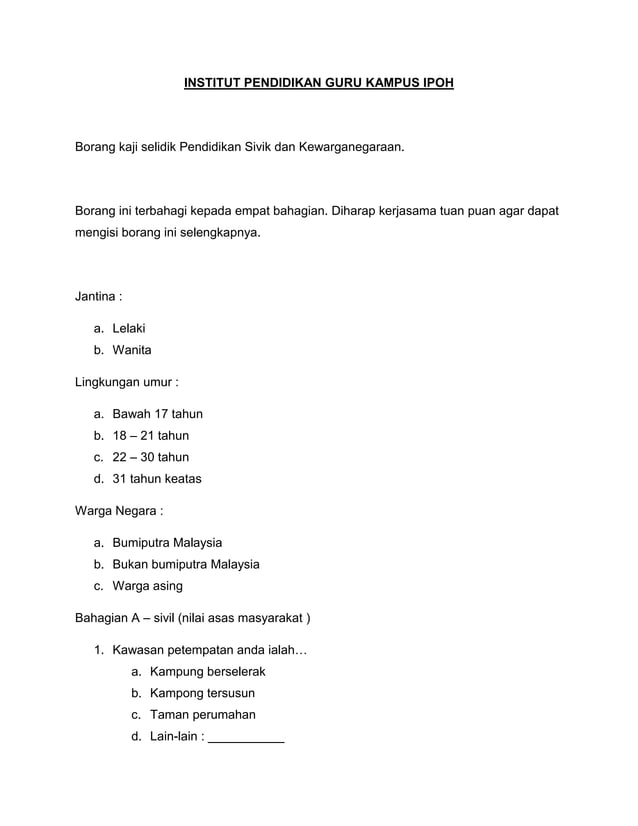 Borang kaji selidik psv | PDF