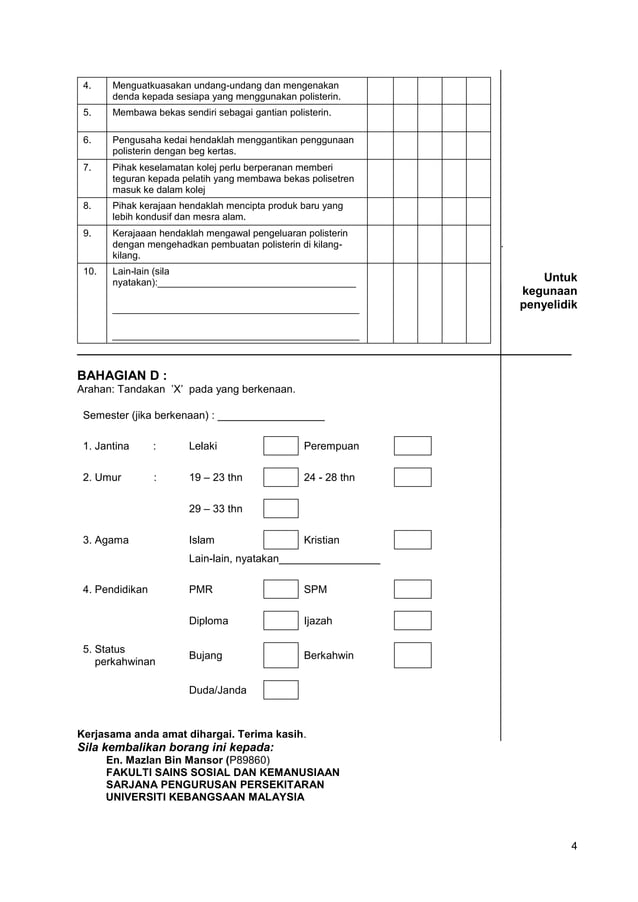 Borang KAP Etika Alam Sekitar BMA pdf. | PDF