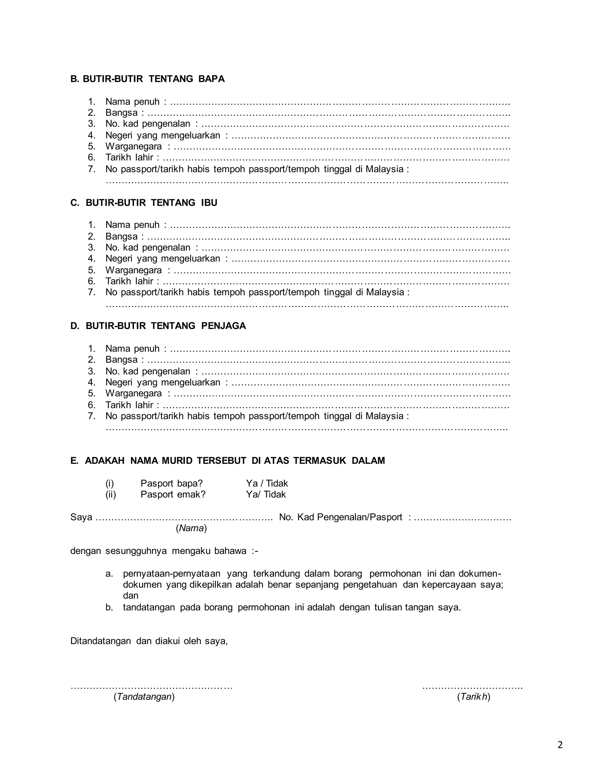 Borang kemasukan murid bukan warganegara pua275 j1&2 | DOCX