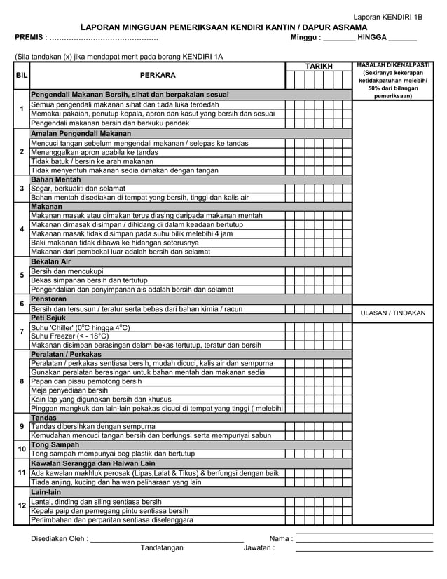 Borang kendiri 1A, 1B, 2 2011 laporan pemeriksaan kendiri kantin dan ...