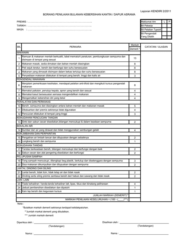 Borang kendiri 1A, 1B, 2 2011 laporan pemeriksaan kendiri kantin dan ...