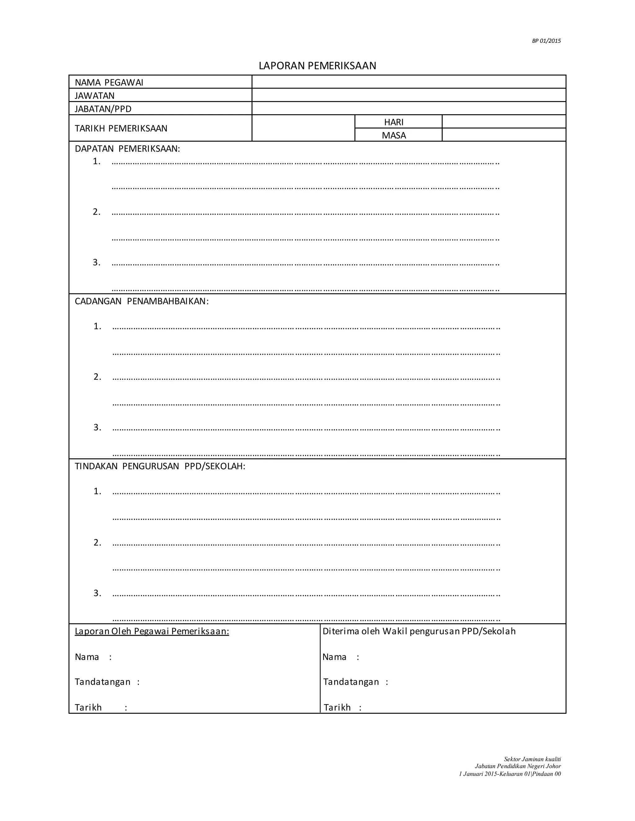 Borang laporan pemeriksaan ppd | PDF