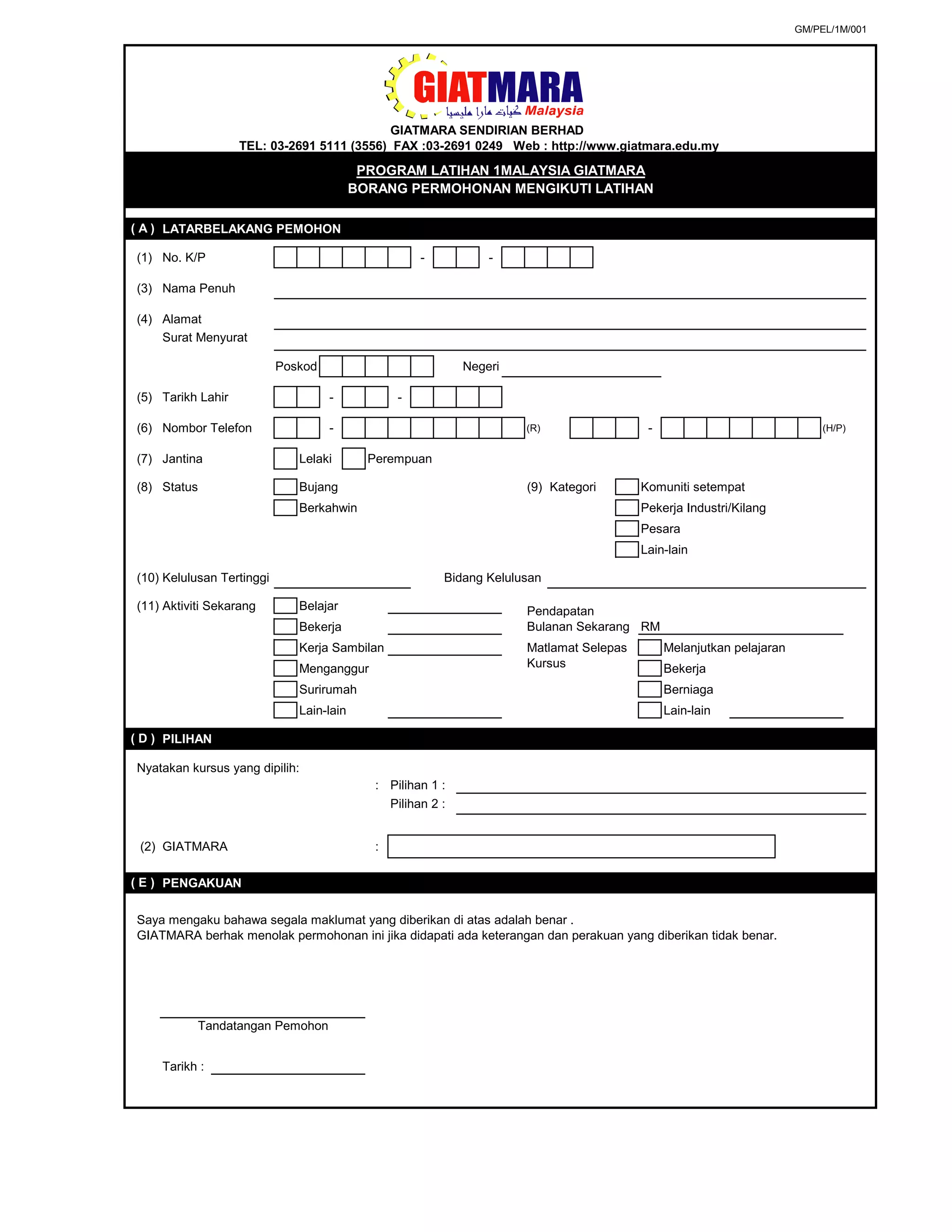 Borang latihan 1 malaysia giatmara | PDF