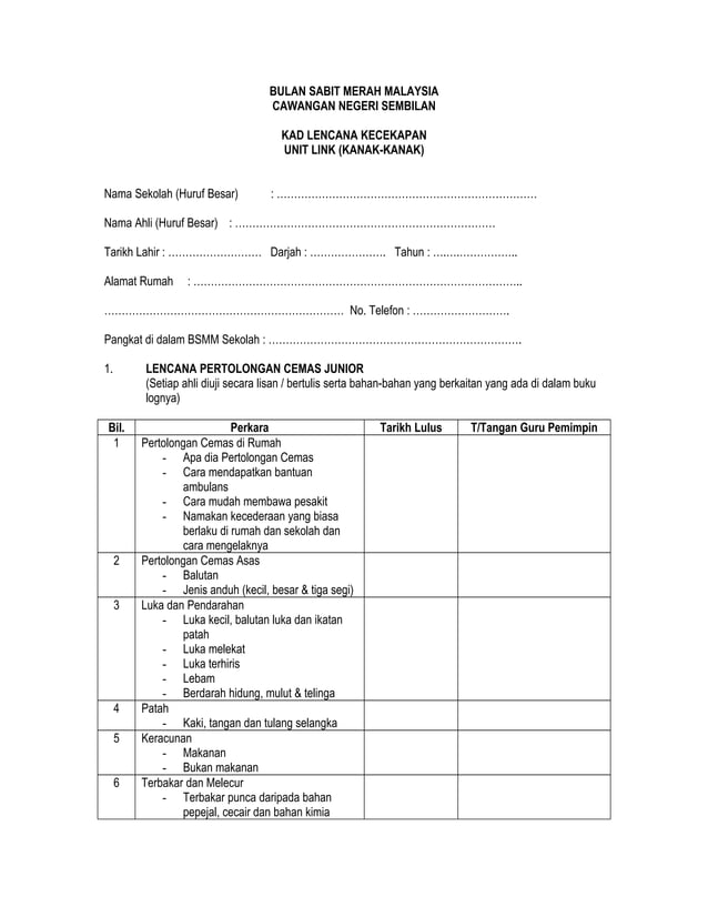 Borang lencana kecekapan unit link BSMM | DOC