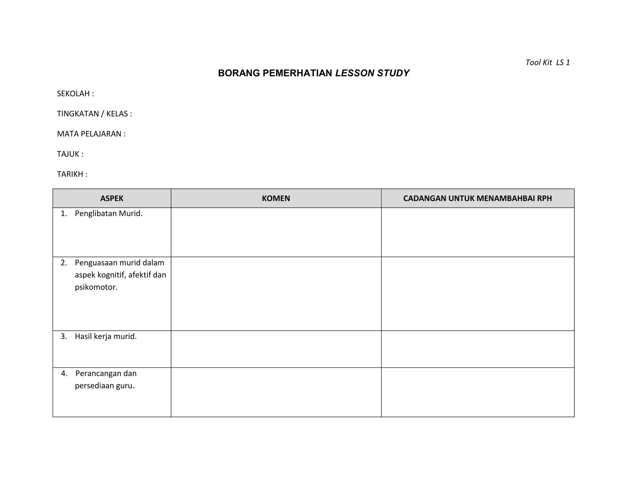 Borang Lesson Study | PPT