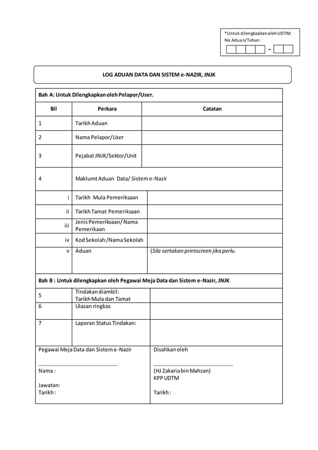 Borang log aduan data dan sistem e | DOCX