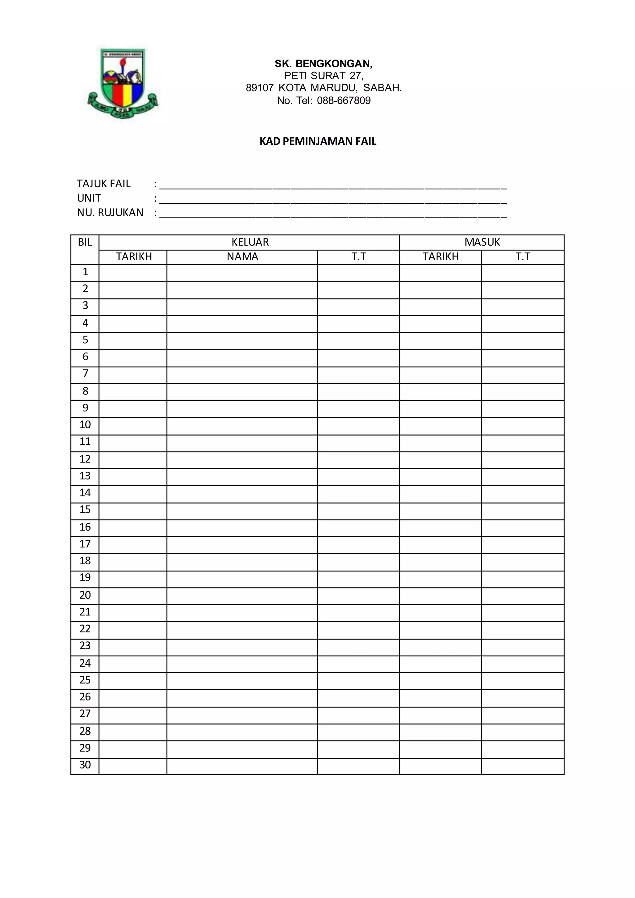 BORANG MINIT FAIL DAN PEMINJAMAN FAIL | DOCX